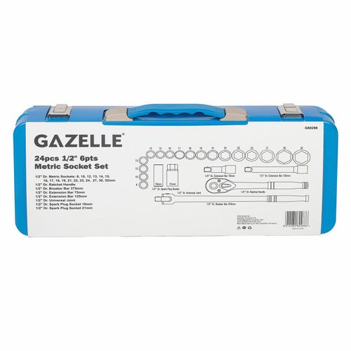 Gazelle 1/2 In. Drive Metric Socket Set, 24-Pieces, Includes 8-32mm ...