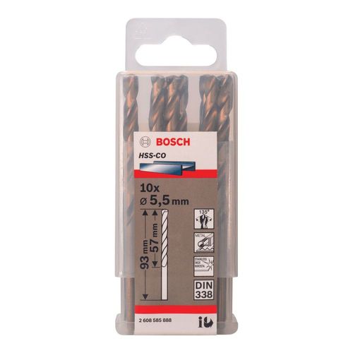 Bosch 5.5 mm HSS-Co Metal Drill Bits, 10 Piece Pack 2608585888: Shop ...